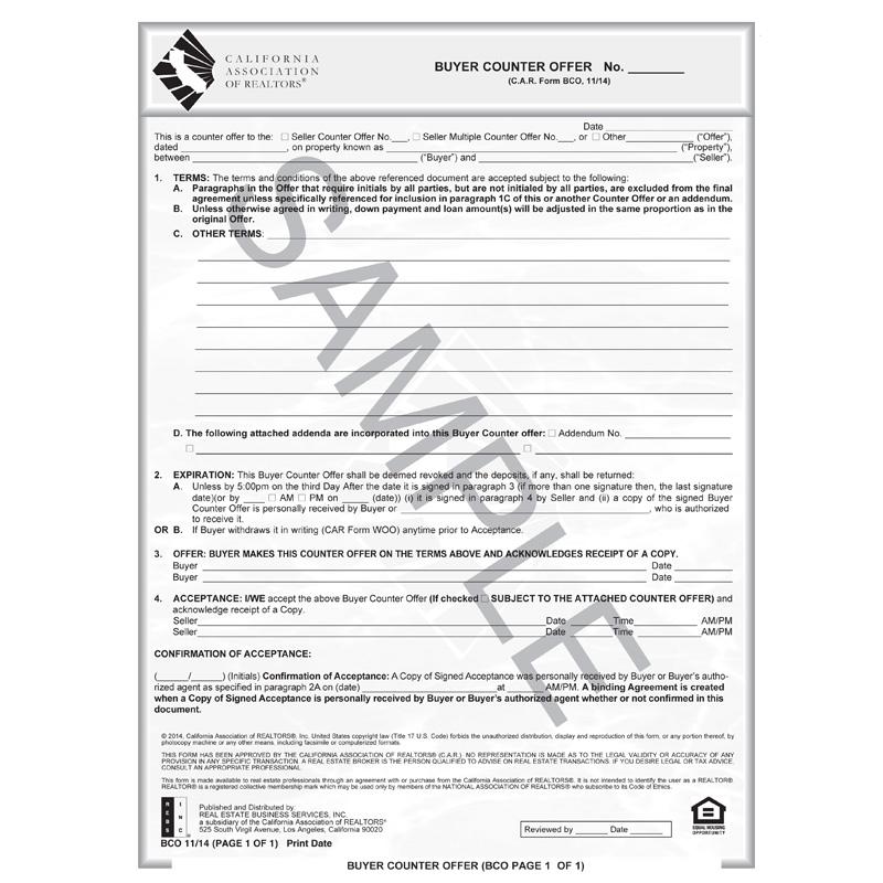 BCO - Buyer Counter Offer – C.A.R. Business Products AOR Store