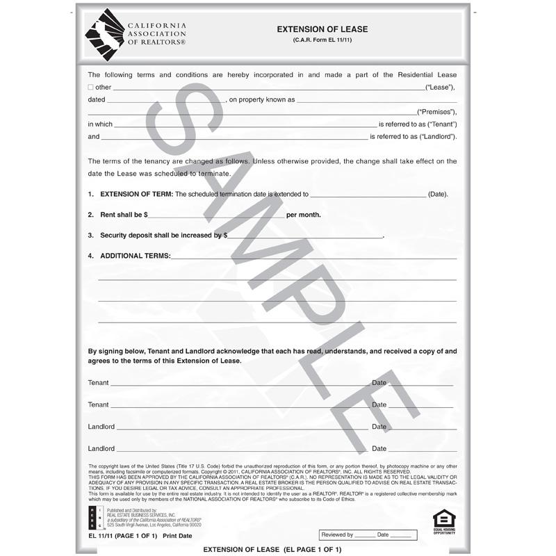 EL - Extension of Lease – C.A.R. Business Products AOR Store
